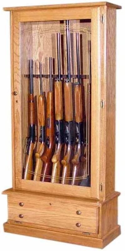 12-Gun Wood Gun Cabinet | Oak | Locking Storage Area | Made in USA ...